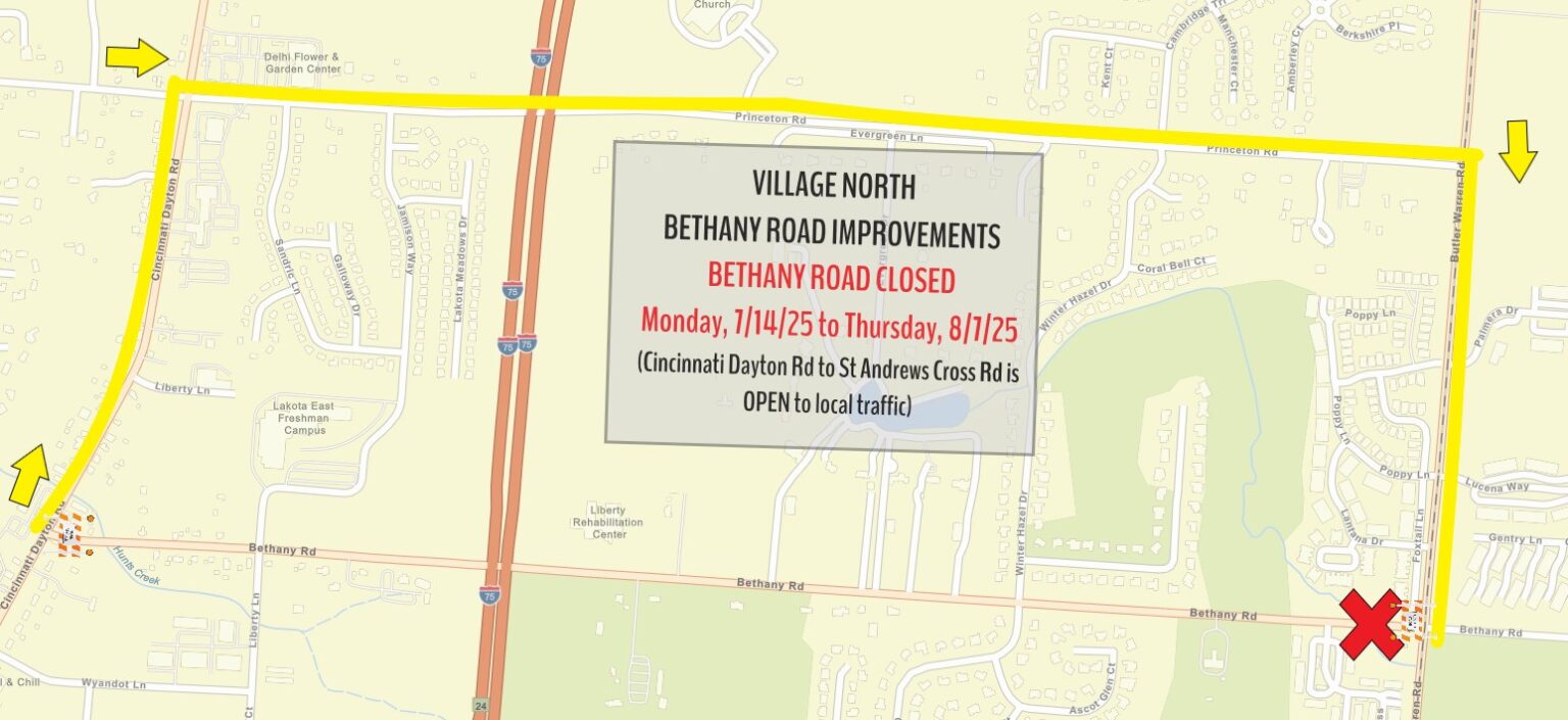 Bethany Road Closes for 4 weeks | Butler County Engineer's Office